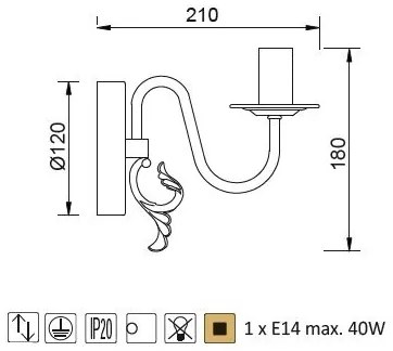 ACA DECOR Nástěnné svítidlo VELVET max. 40W/E14/230V/IP20