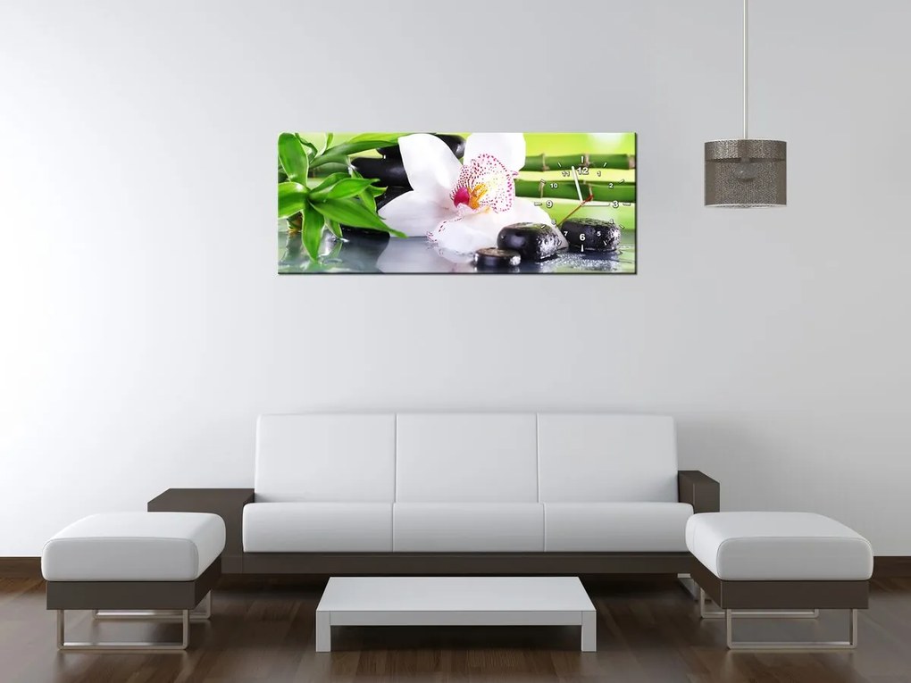 Gario Obraz s hodinami Bílá orchidej a kameny Rozměry: 30 x 30 cm