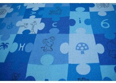 Dětský kusový koberec PUZZLE modrý Rozměr: 100x200 cm