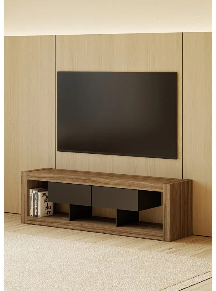 Hnědo-černý TV stolek v dekoru ořechu 175x52 cm Nara – TemaHome
