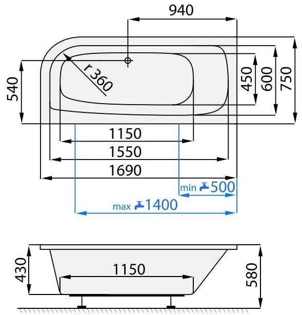 Santech OPTIMA 169 x 75 cm SAOPT169L vana akrylátová levá