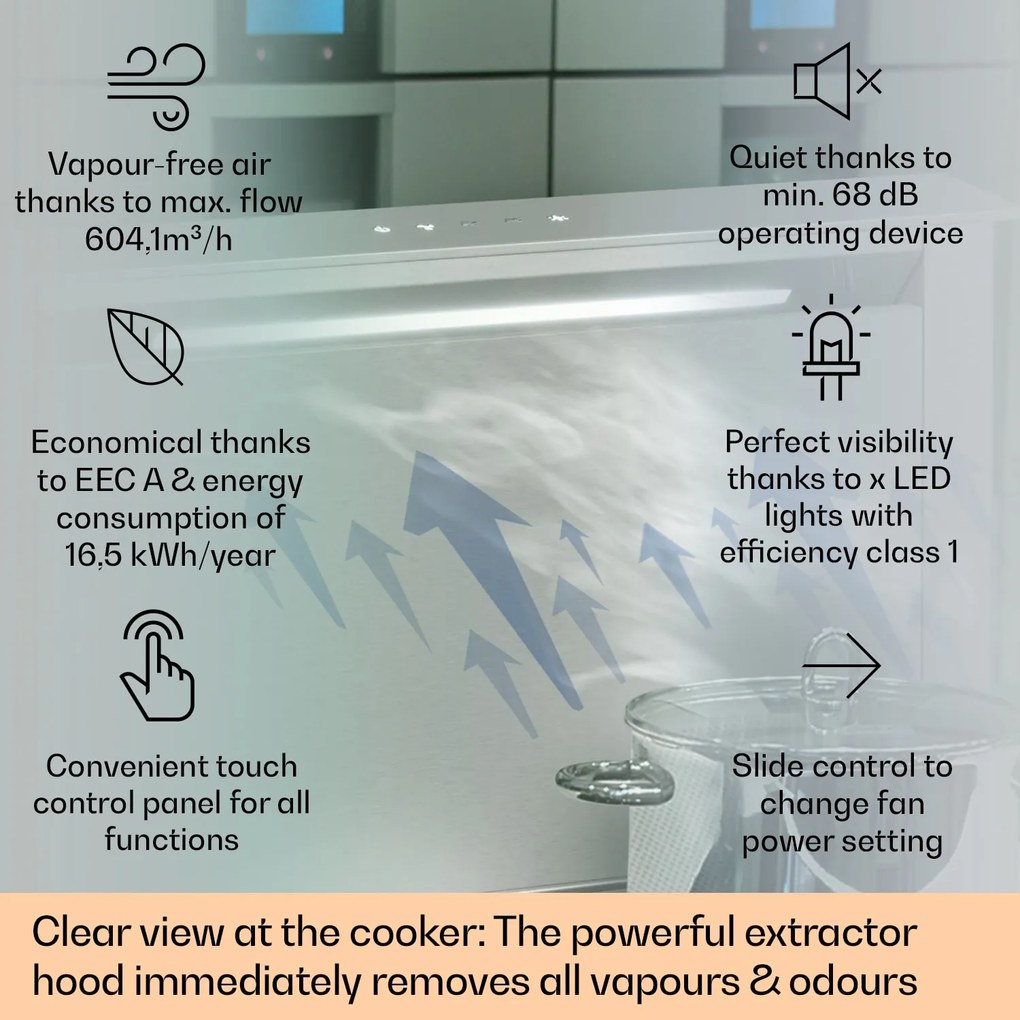 Klarstein Royal Flush Eco, digestoř, 60 cm, výsuvná, 576 m³/h, A+, černá