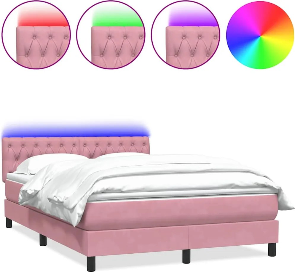 Box spring postel s matrací a LED růžová 160x210 cm samet 3317180