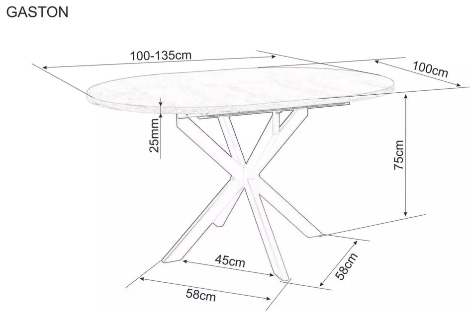Rozkládací jídelní stůl GASTON 100(135)X100 cm, černý mramorový dekor