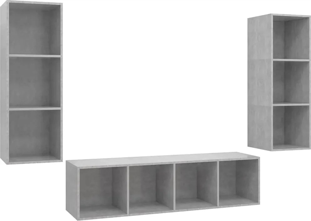 3dílný set TV skříněk betonově šedý dřevotříska 3079749