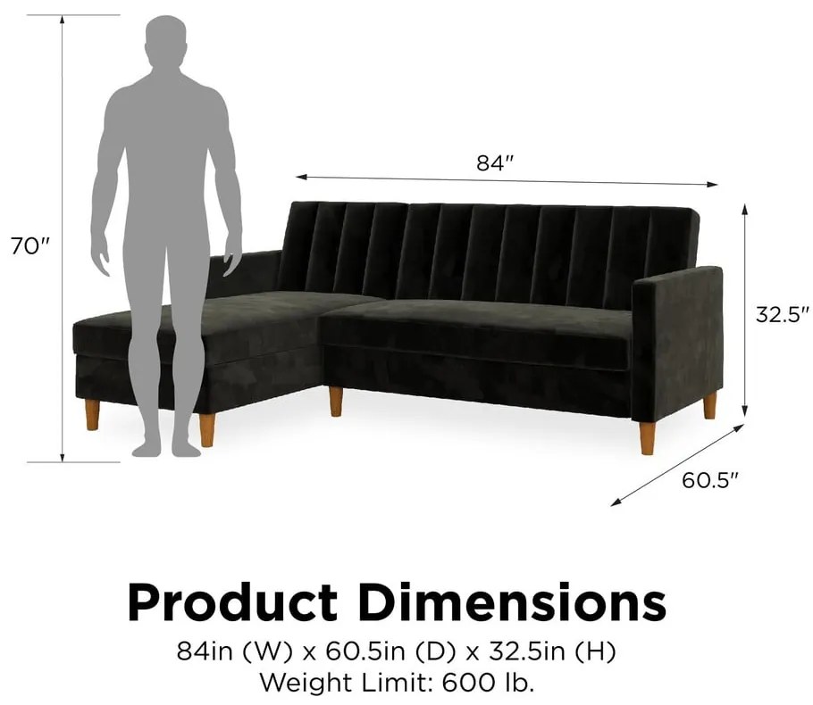 Černá variabilní rozkládací rohová pohovka se sametovým povrchem a úložným prostorem Støraa Celine