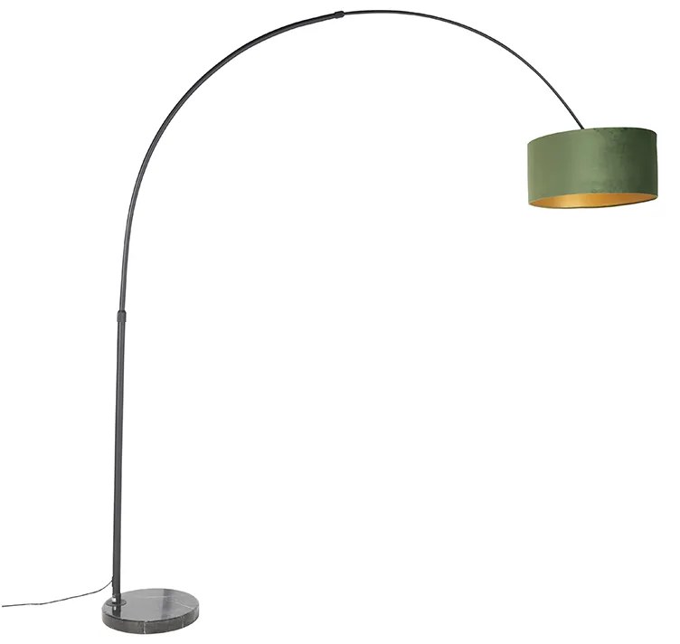 Oblouková lampa černá s sametovým stínidlem zelená se zlatem 50 cm - XXL