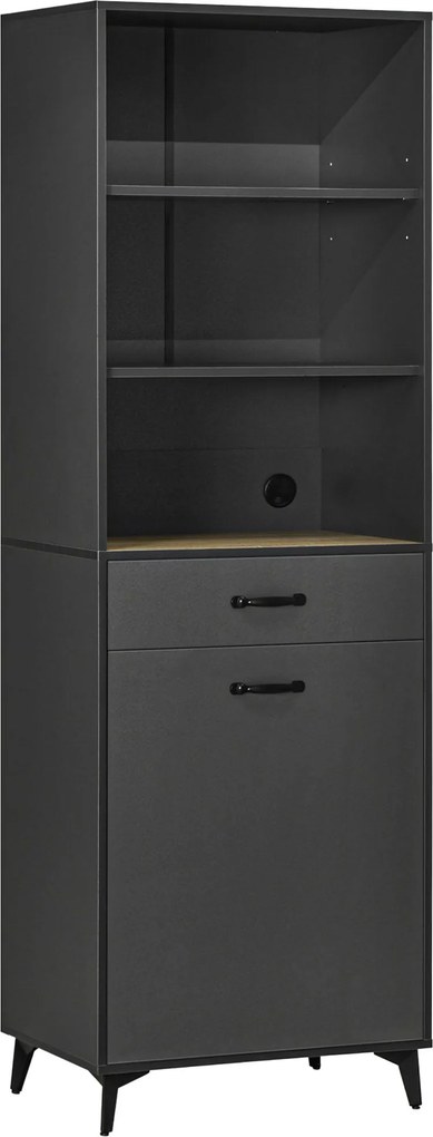 HOMCOM Kuchyňský Bufetový Kancelářský Úložný Jednotka 180 cm pro Kuchyň, Obývací Pokoj, Koupelnu - Průmyslový Design - Černé Kovové Nohy, Šedé Dřevo |