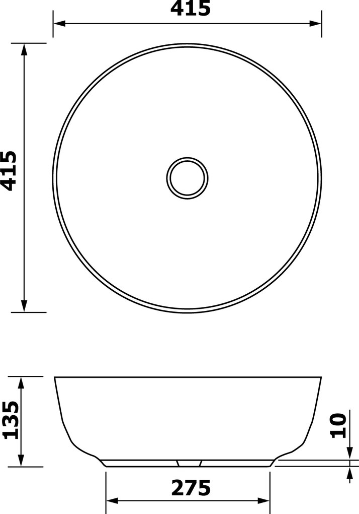 Sapho Priori umyvadlo na desku 41,5 cm bez otvoru pro baterii bez přepadu keramické měděná PI040