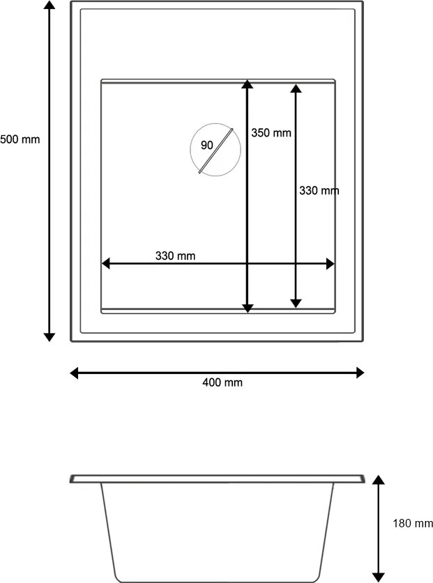 Gamma Modern 4050, 1-komorový granitový dřez 400x500x180 mm, bílá, GMA-ZM-4050-WH