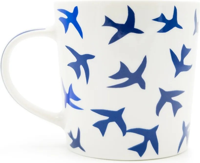 Porcelánový hrnek Mořští ptáci, bílý, 400 ml – modré siluety ptáků, motiv moře a svobody