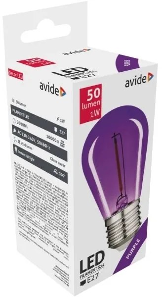 Retro barevná LED žárovka E27 0,6W 50lm fialová, filament