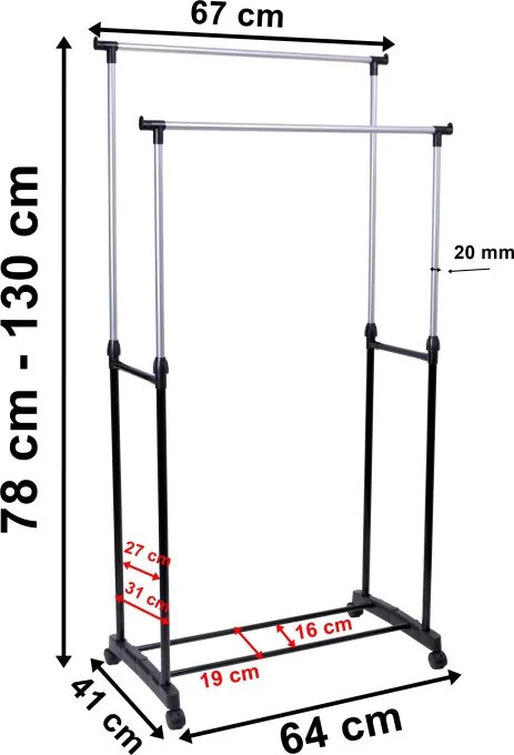 Věšákový stojan na kolečkách MIA černý