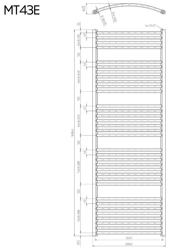 Mereo otopný žebřík oblý 600x1690 mm elektrický bílý MT43E