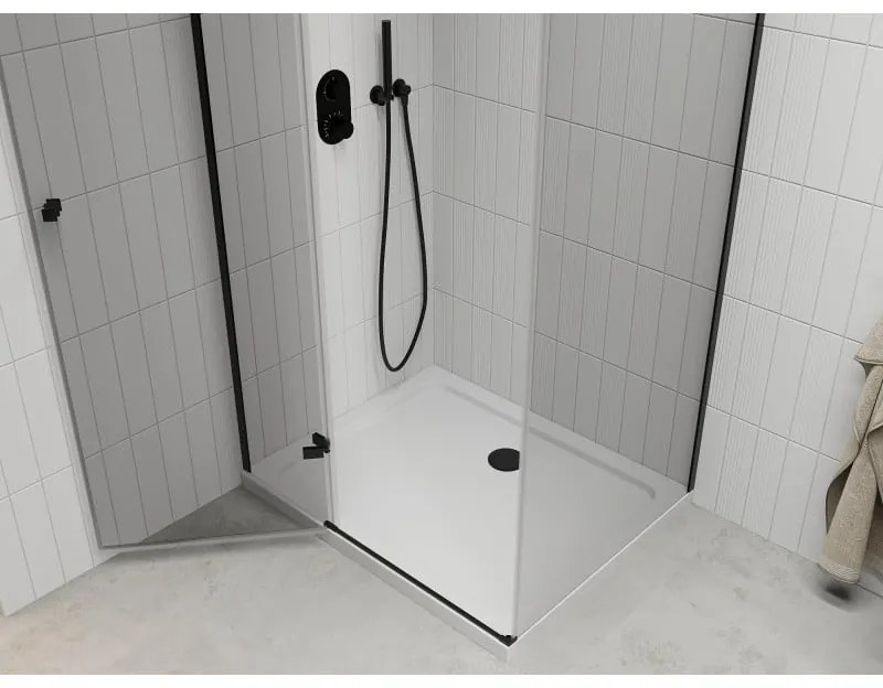 Mexen Roma sprchový kout s otočnými dveřmi 80 x 110 cm, Průhledné, Černá + sprchová vanička Flat, Bílá - 854-080-110-70-00-4010B
