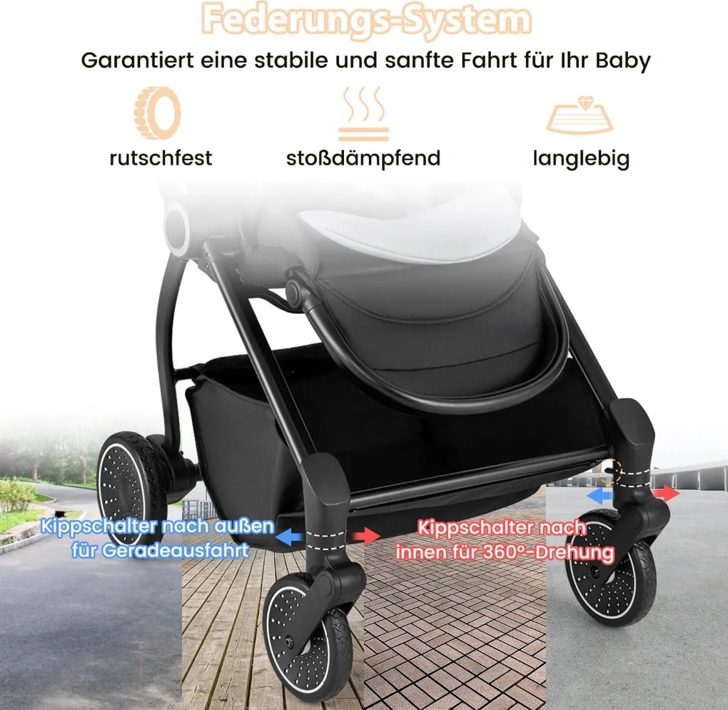 Costway Skládací kočárek s otočným sedadlem cestovní kočárek s – černý
