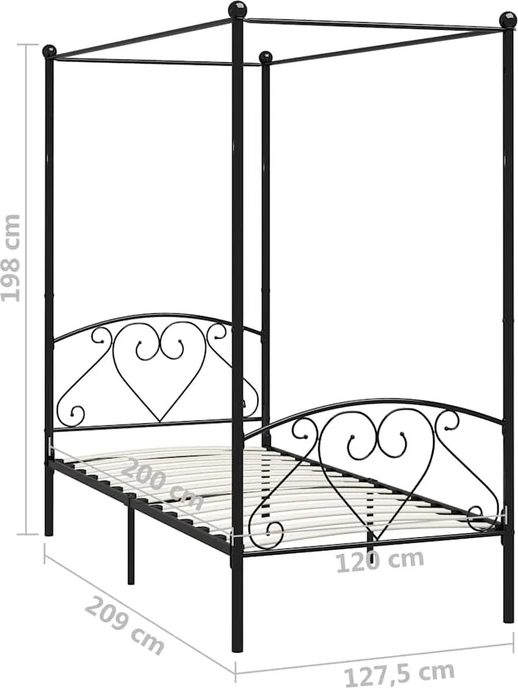 Rám postele s nebesy černý kovový 120 x 200 cm 284435