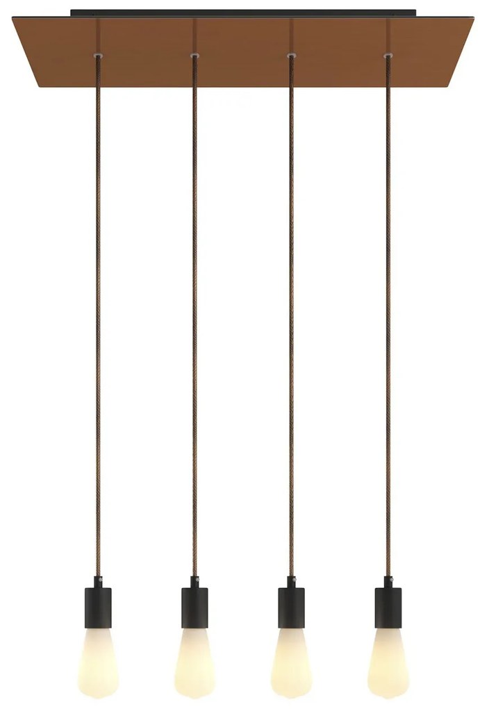 creative cables Závěsná lampa se 4 světly, s obdélníkovým XXL baldachýnem Rose-one, textilním kabelem a kovovými komponenty Barva: Matný černý dibond
