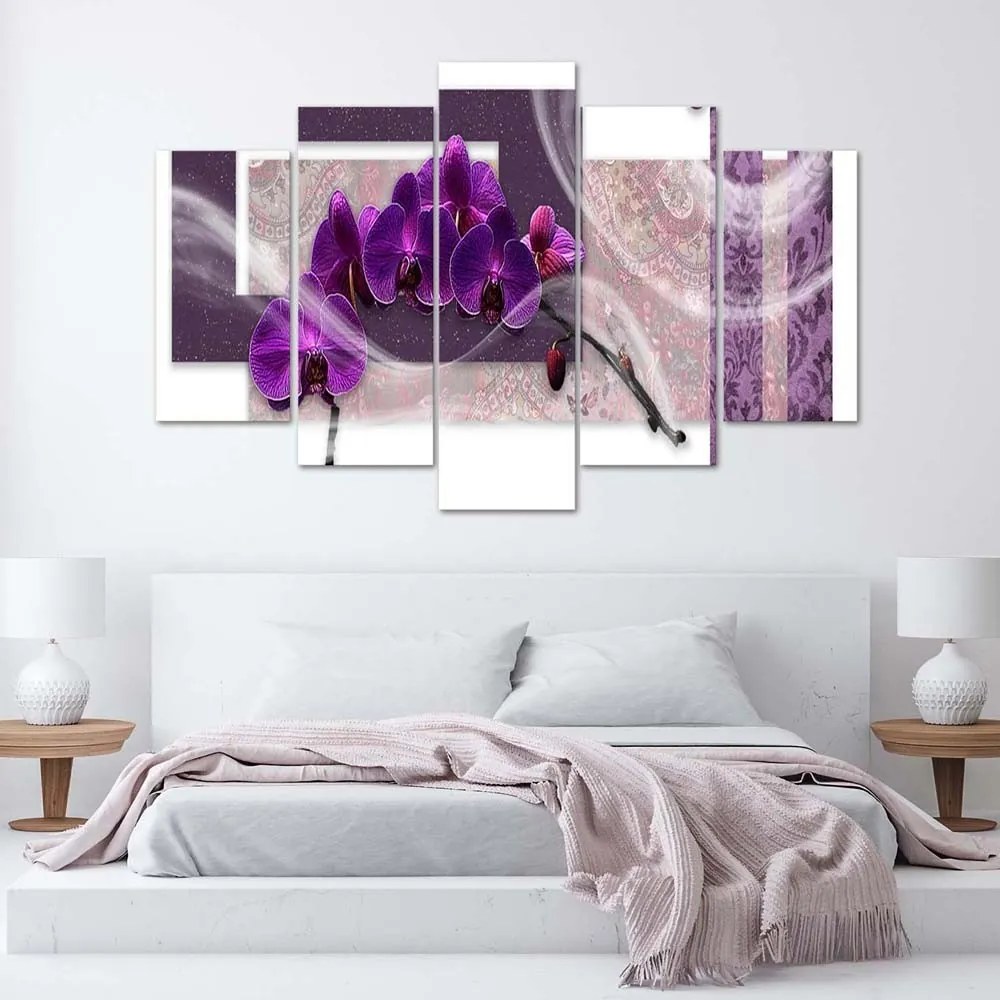 Obraz na plátně pětidílný Orchidej Fialová abstrakce - 100x70 cm