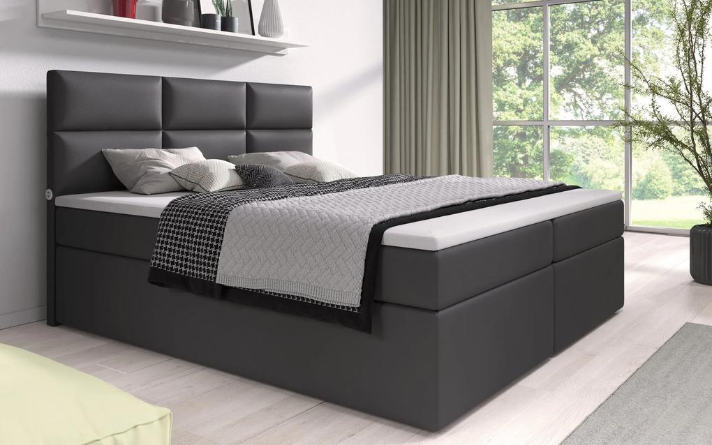 Boxspring postel CAMELIA s úložným prostorem a USB, eko kůže Velikost postele: 180 × 200 cm, Výběr matrace: Oboustranná pružinová matrace - středně…