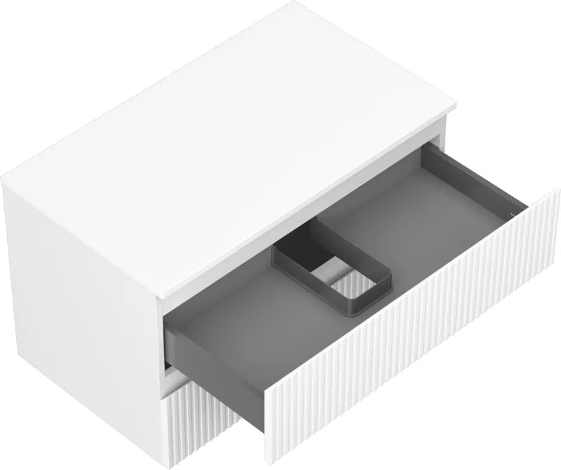 Mexen Rivel, koupelnová skříňka 80 cm s pracovní deskou, 2 zásuvky, drážkovaná, bílá matná, 91A20-08047-2-BFFC01