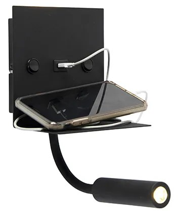 Moderní nástěnná lampa USB černá s flexibilním ramenem - Duppio