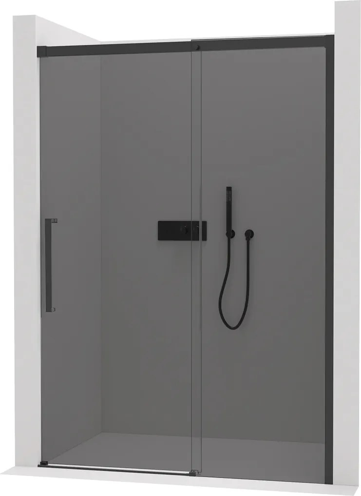 CERANO - Sprchové posuvné dveře Lantono L/P - 8 mm - Soft-Close - černá matná, grafitové sklo - 100x195, CER-8050BD7235