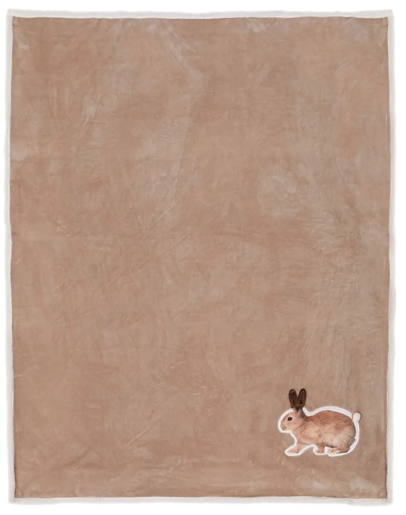 Béžový plyšový pléd s králíčkem Olli - 130*160 cm