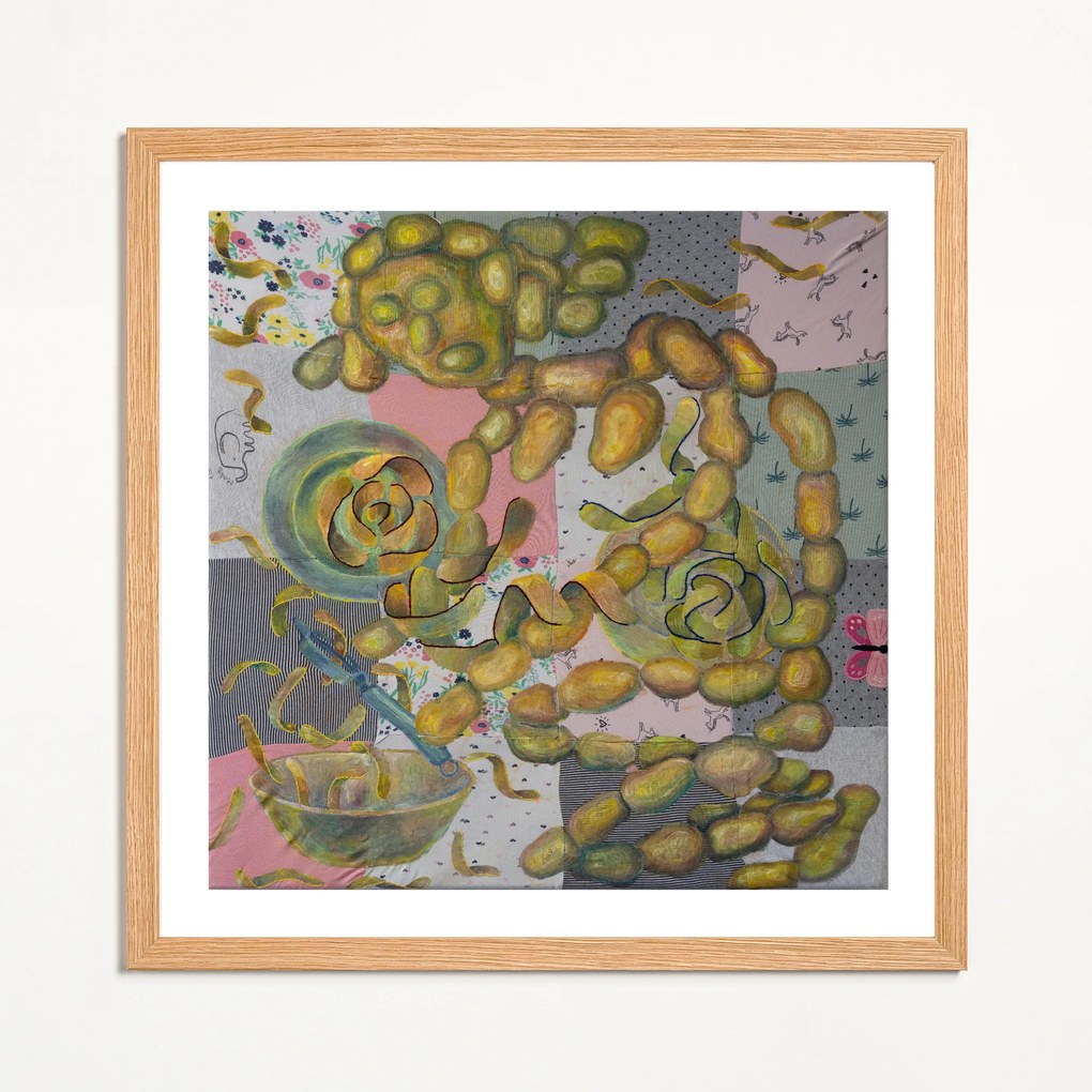 Daniela Krajčová | Šupanie zemiakov Rám: Dubový, Velikost: 50 x 50 cm