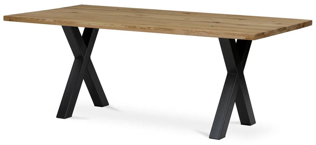 AUTRONIC Stůl jídelní, 200x100x75 cm,masiv dub, kovová noha ve tvaru písmene"X", černý lak