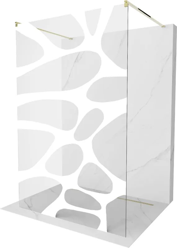 Mexen Kioto, průchozí sprchová zástěna 100 x 200 cm, 8mm sklo čiré/bílý vzor, 2x zlatá stabilizační rozpěra, 800-100-002-50-97