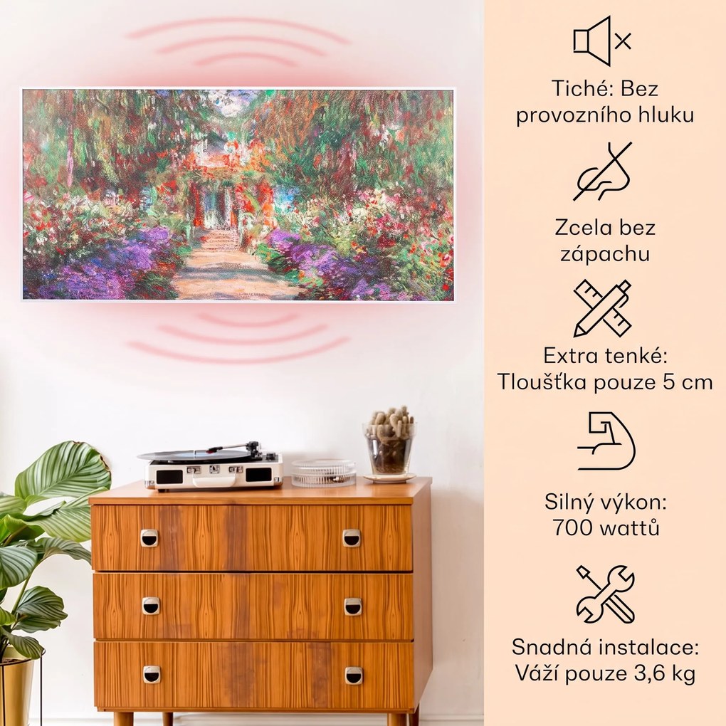 Klarstein Wonderwall Air Art Smart, infračervený ohřívač, 120 x 60 cm, 700 W, aplikace, zahradní cesta