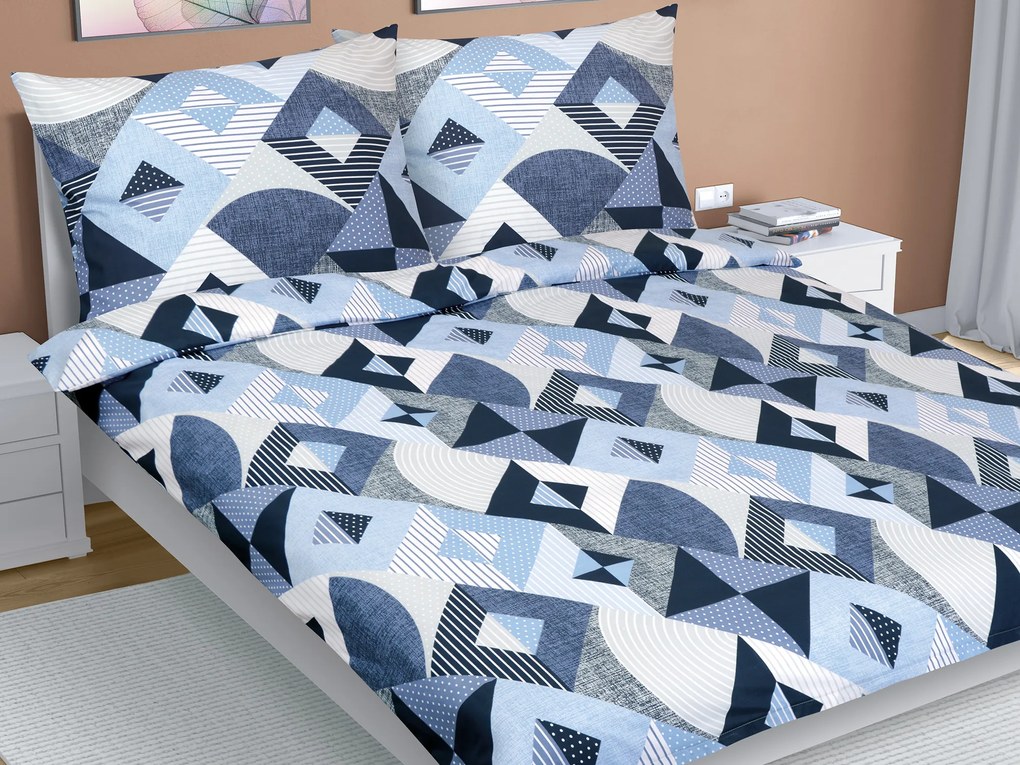 Bellatex Povlečení bavlna na dvoudeku geometrie modrá 240x220, 2ks 70x90 cm (240 cm šířka x 220 cm délka prodloužená)