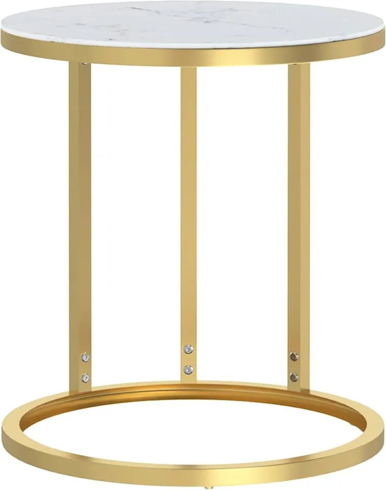 Odkládací stolek zlatý a bílý mramor 45 cm tvrzené sklo 331664