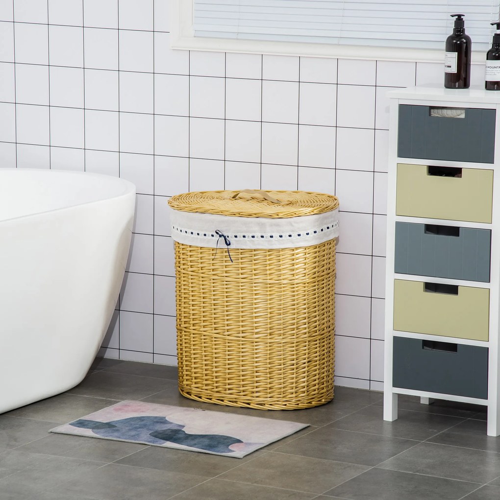 HOMCOM Koš na prádlo s víkem z proutí 100L 51x38x57cm Přírodní box na prádlo do ložnice a koupelny