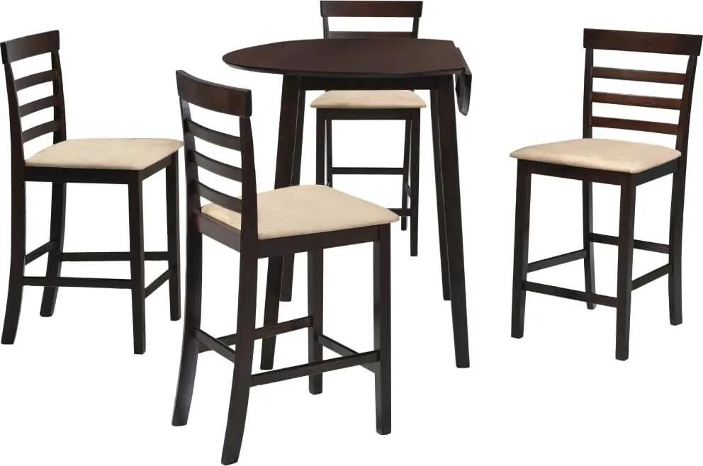 vidaXL Barový stůl a židle sada 5 kusů z masivního dřeva [275234] Barva: tmavě hnědá a bílá