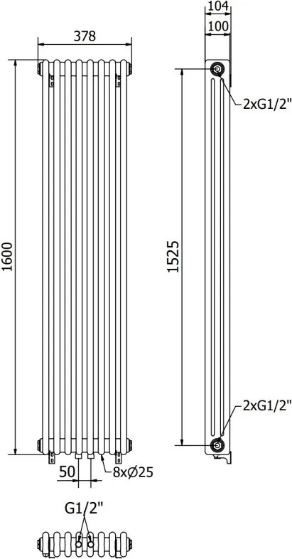 Mexen Denver dekorativní radiátor 1600 x 378 mm, 1487 W, černý - W215-1600-378-00-70