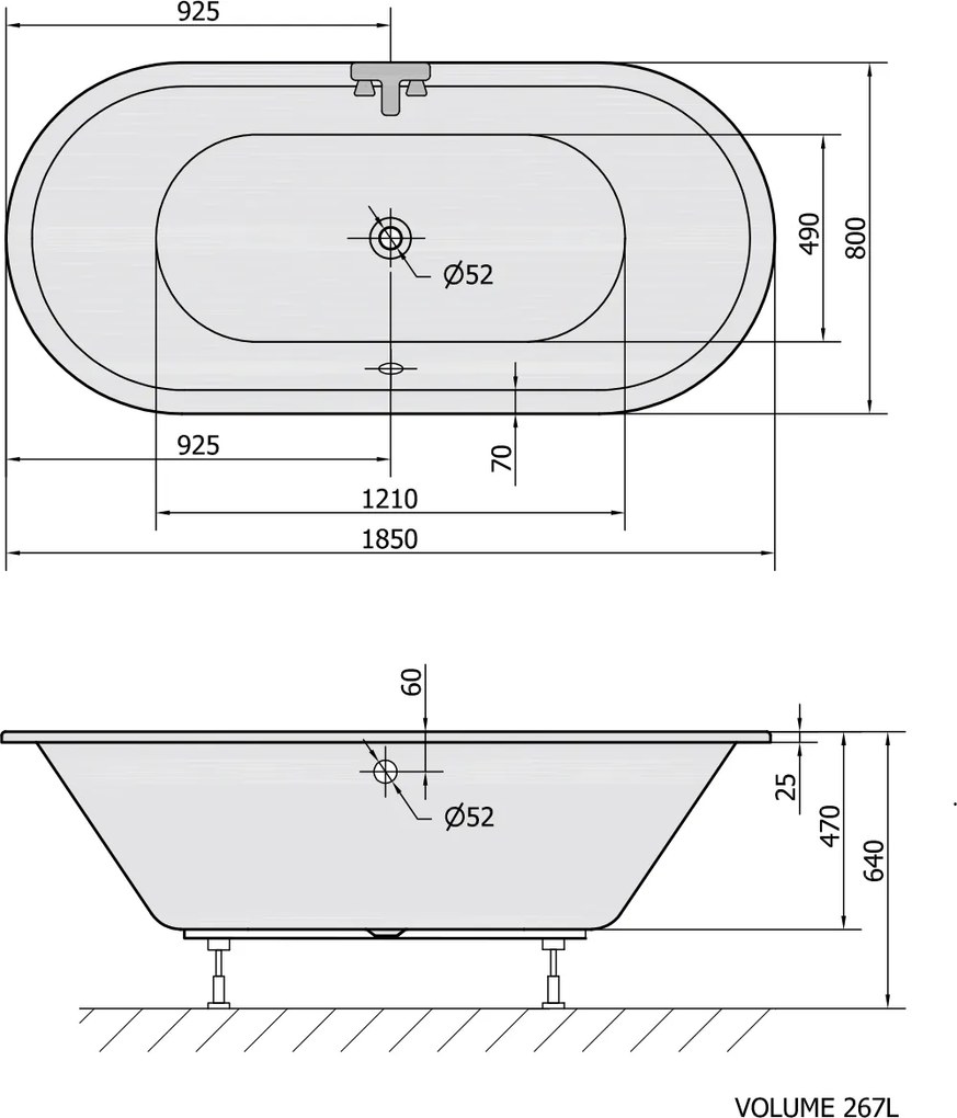 Polysan Polysan, VIVA O oválná vana 185x80x47cm, bílá, 72179
