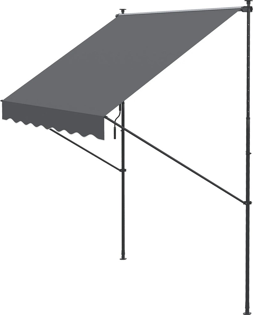 Outsunny Sklopný Ruční Markýza 200x1,75 m Exteriérová Terasová Rolovací Markýza S Nastavitelnou Výškou s Kličkou 210-310 cm Bez Vrtání pro Balkon Zahr