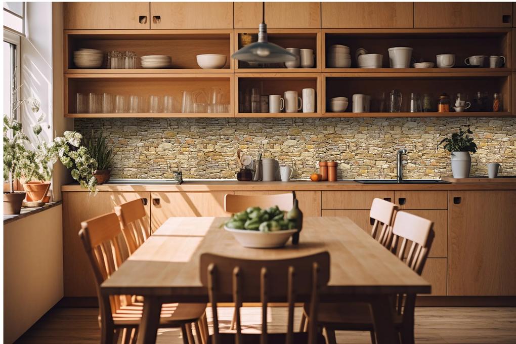 DIMEX | Fototapeta do kuchyně Rustikální béžová zeď KI-420-257 | 420 x 60 cm | béžová, okrová
