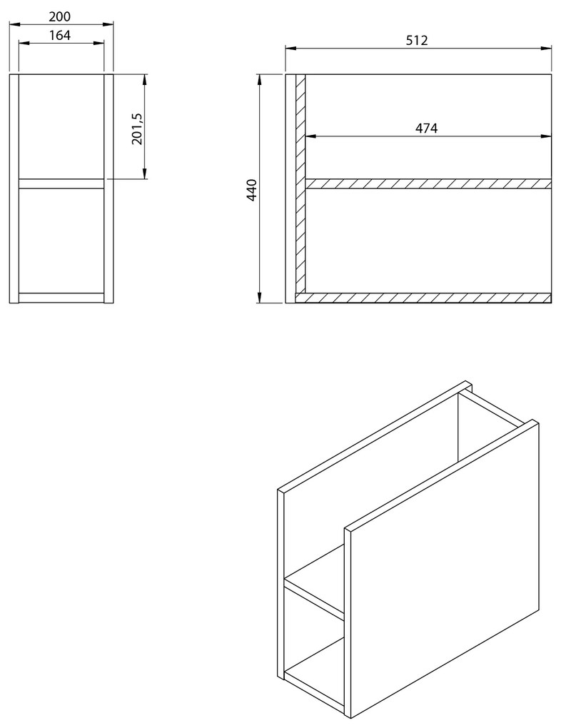 Sapho Sapho, LOREA skříňka 160x46x51, 5cm (70+20+70cm), dub alabama/bílá matná, LE070-2231-09