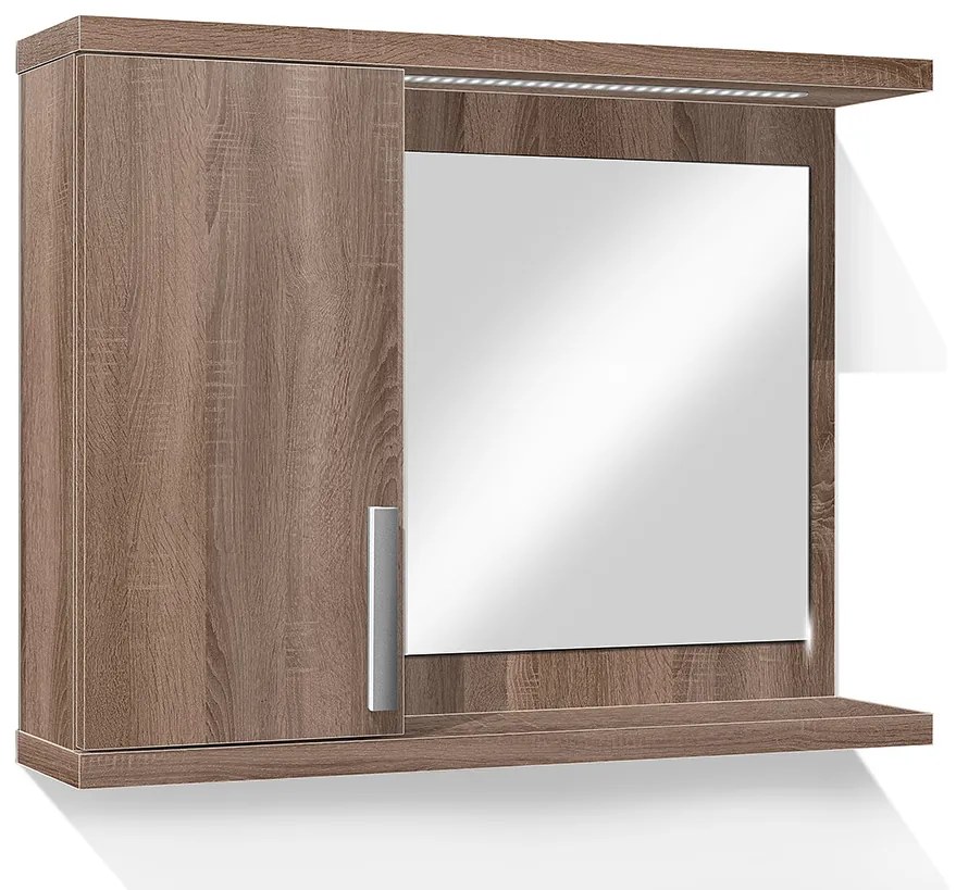 Nabytekmorava Koupelnová skříňka se zrcadlem K10 levá barva skříňky: dub sonoma tmavá, barva dvířek: dub sonoma tmavá