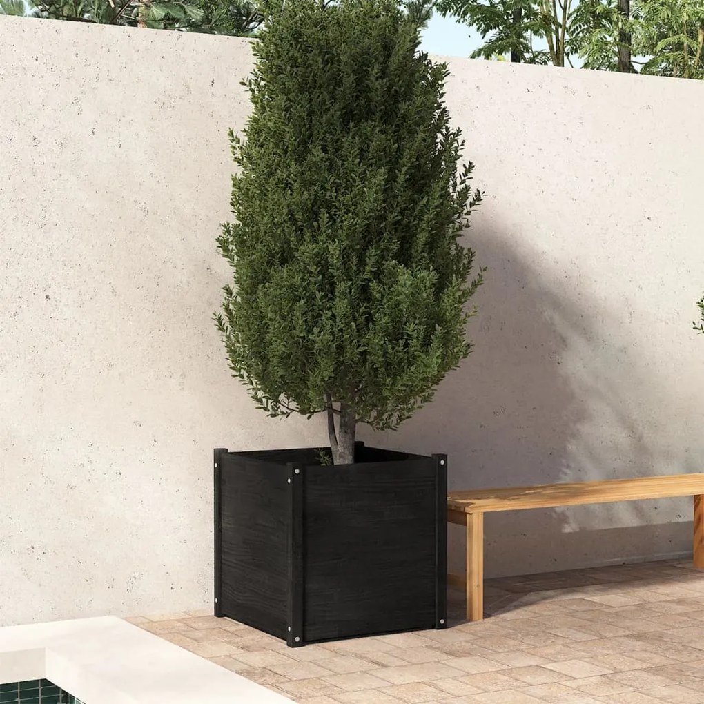 810566 vidaXL Zahradní truhlík černý 60 x 60 x 60 cm masivní borovice