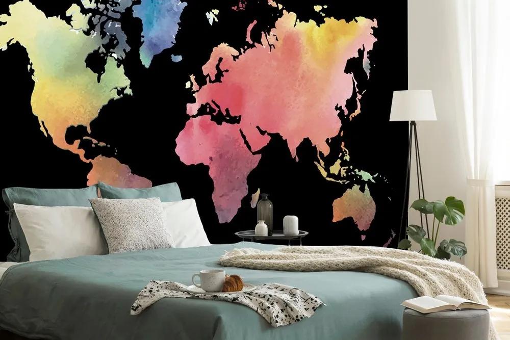 Samolepící tapeta mapa v akvarelovém provedení na černém pozadí - 225x150 cm