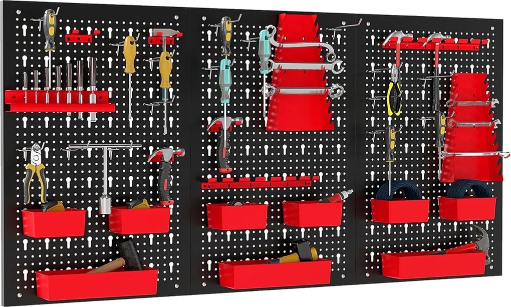 Costway Kovová stěna na nářadí s9-částečné úložné boxy a držáky nářadí a háček