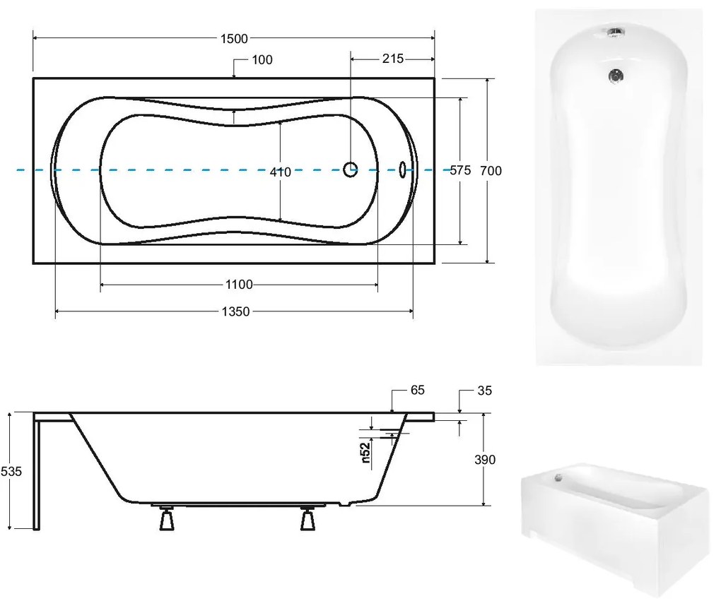 Besco Aria Plus akrylátová vana Délka vany: 140cm