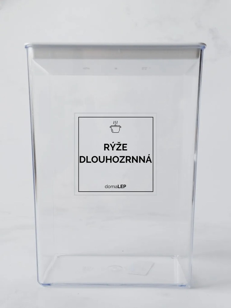 RÝŽE DLOUHOZRNNÁ – průhledná samolepka na dózu, tučnépísmo, 5 x 5 cm | DomaLEP