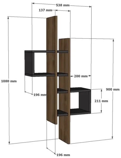Nástěnná police EMSE 108x53,8 cm hnědá/antracit