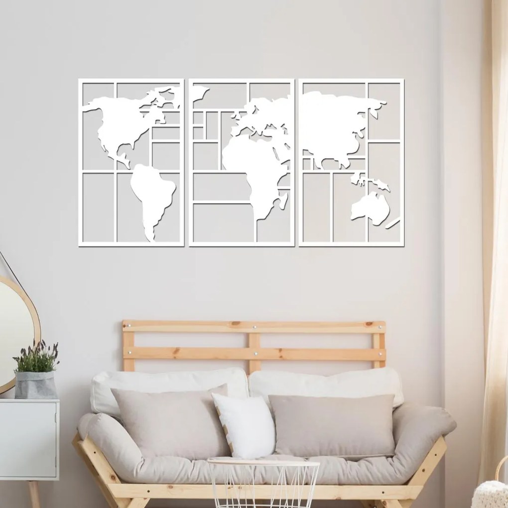 dřevo života Dřevěná mapa světa GEOMETRY Zvolte barvu dekoru: Bílá, Velikost map: 90x48