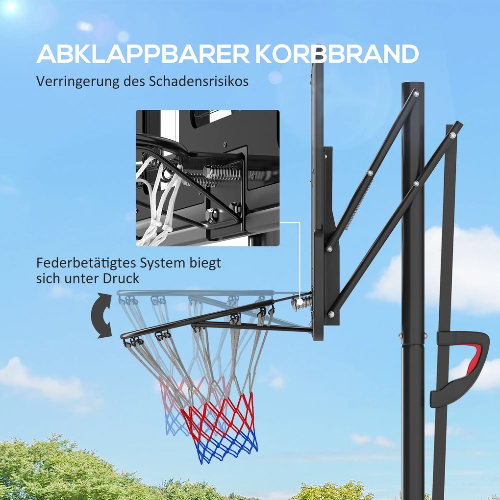 SPORTNOW basketbalový koš venkovní, nastavitelná výška koše 230-305 cm, basketbalový stojan s nerozbitnou zadní stěnou 110 x 75 cm s kolečky, odpruže…